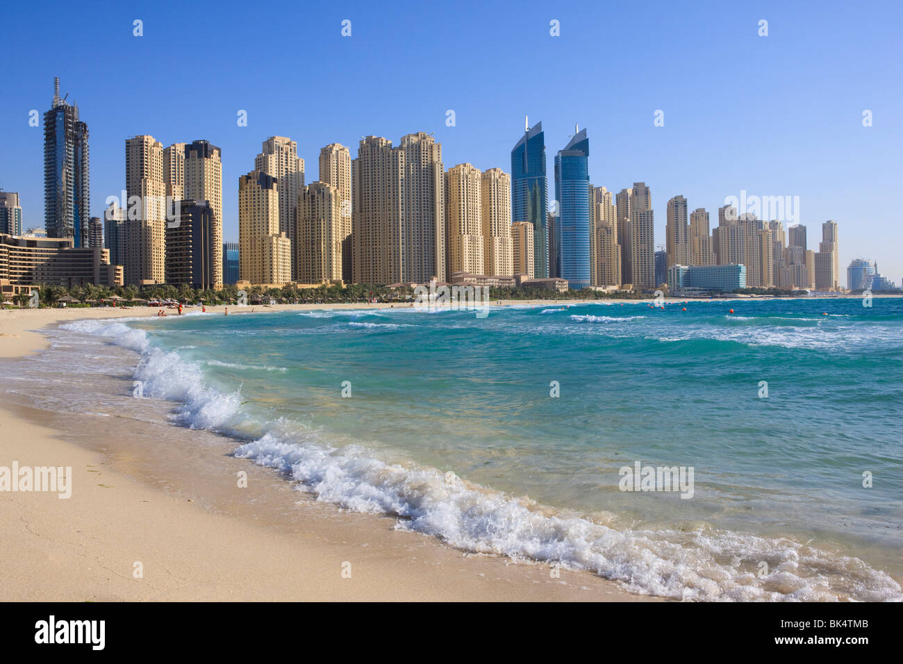 Hotel and apartment buildings along the seafront, Dubai Marina, Dubai ...