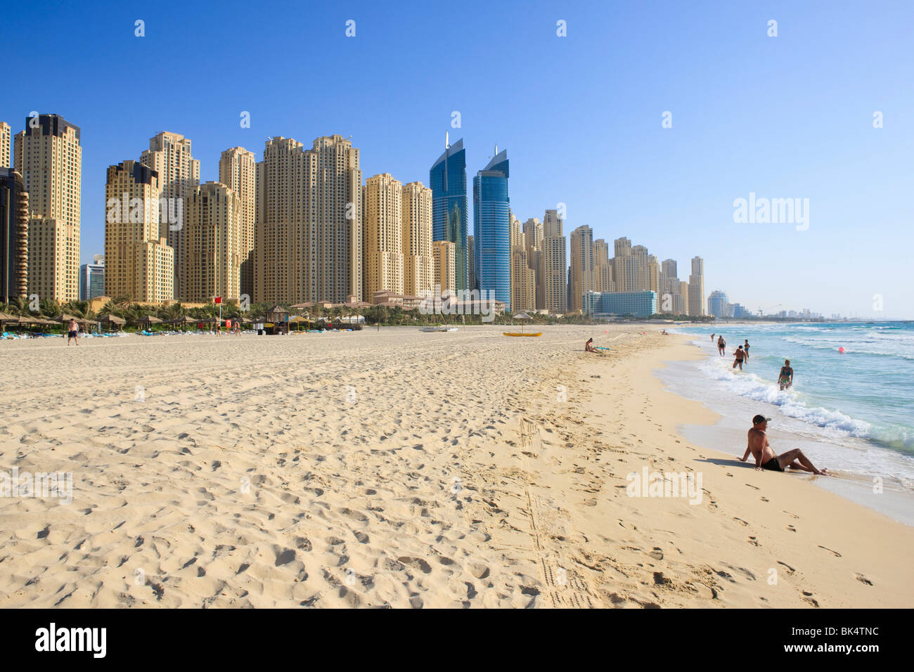 Hotel and apartment buildings along the seafront, Dubai Marina, Dubai ...
