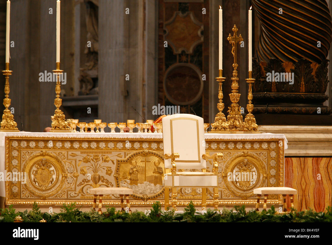 Throne and altar in St. Peter's Basilica, Vatican, Rome, Lazio, Italy ...