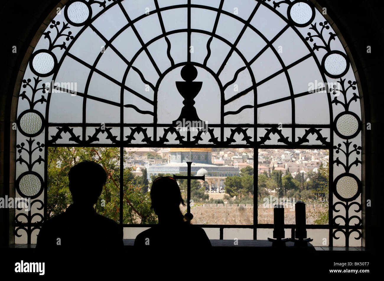 Couple in Dominus Flevit church, Jerusalem, Israel, Middle East Stock ...
