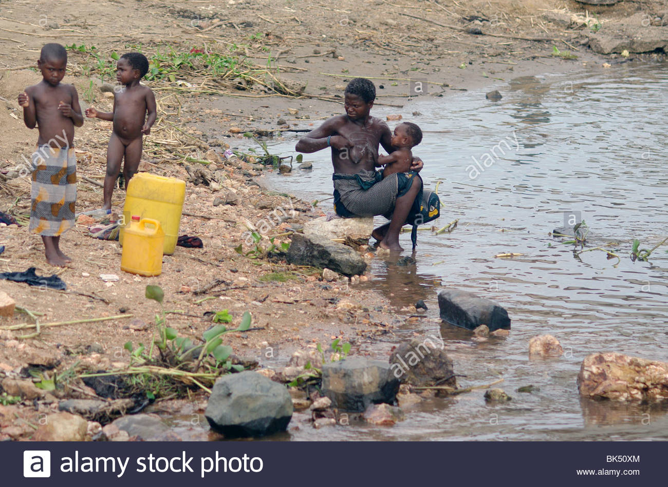 African Women And Children Washing In The Zambezi River Mozambique ...