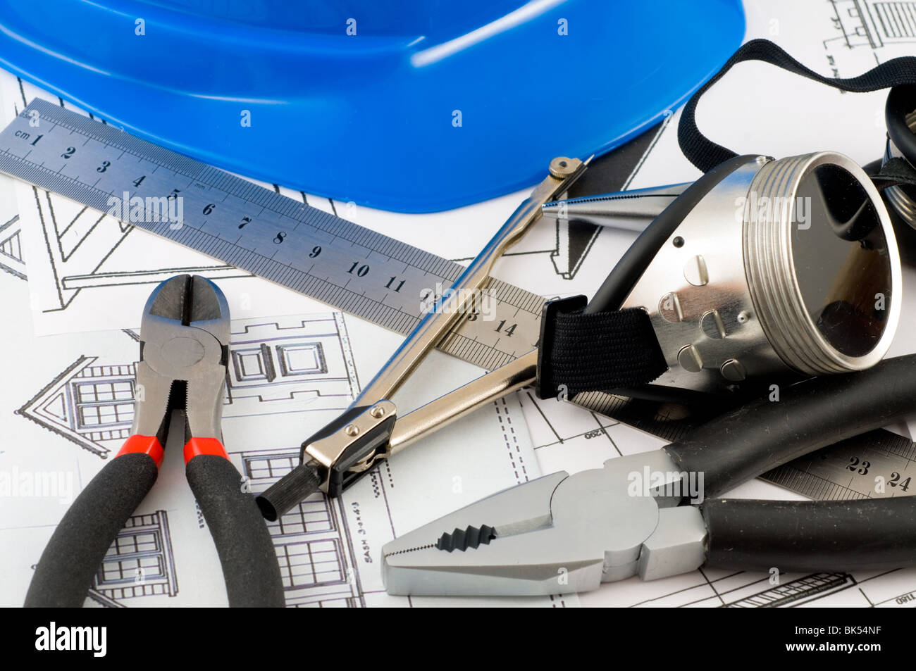 hard hat and working tools Stock Photo - Alamy