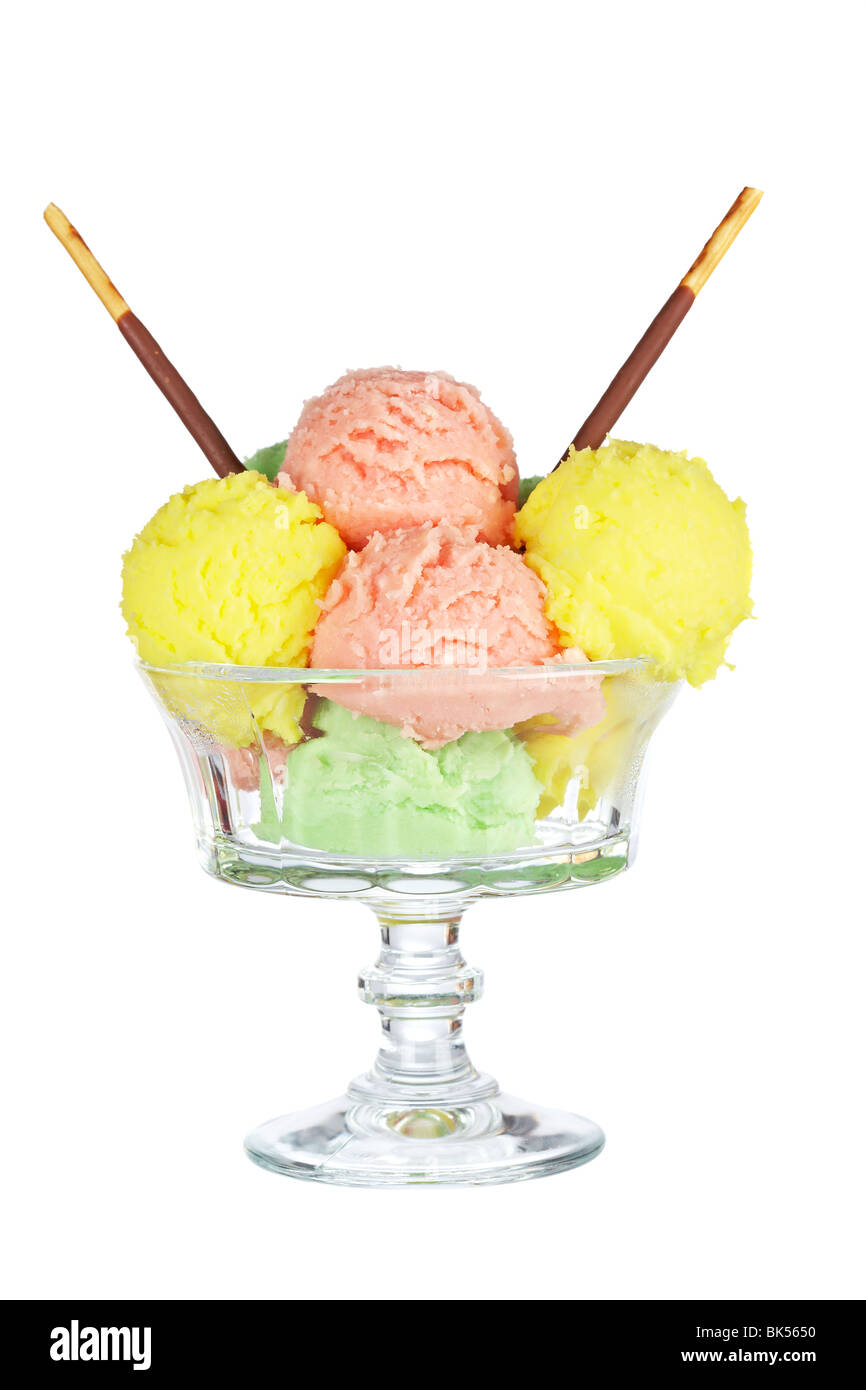 Delicious multi flavor ice cream glass isolated on white background ...