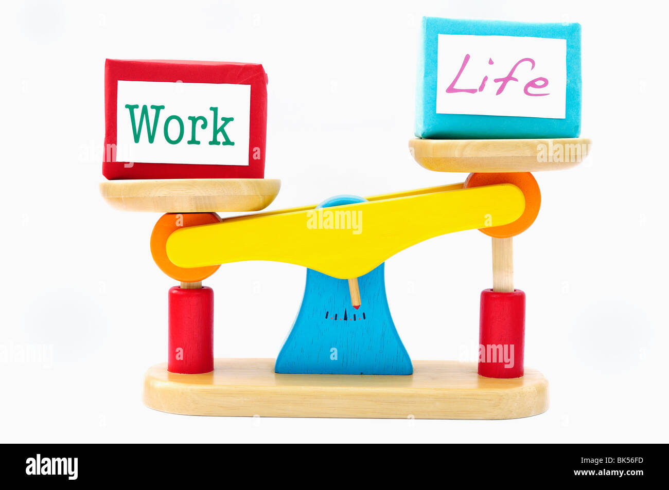 balance scale with packets marked 'work' and 'life' Stock Photo - Alamy