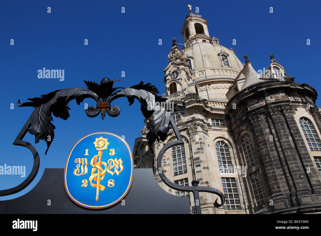 Decorated wrought iron sign and insignia, Frauenkirche (Church of Our ...