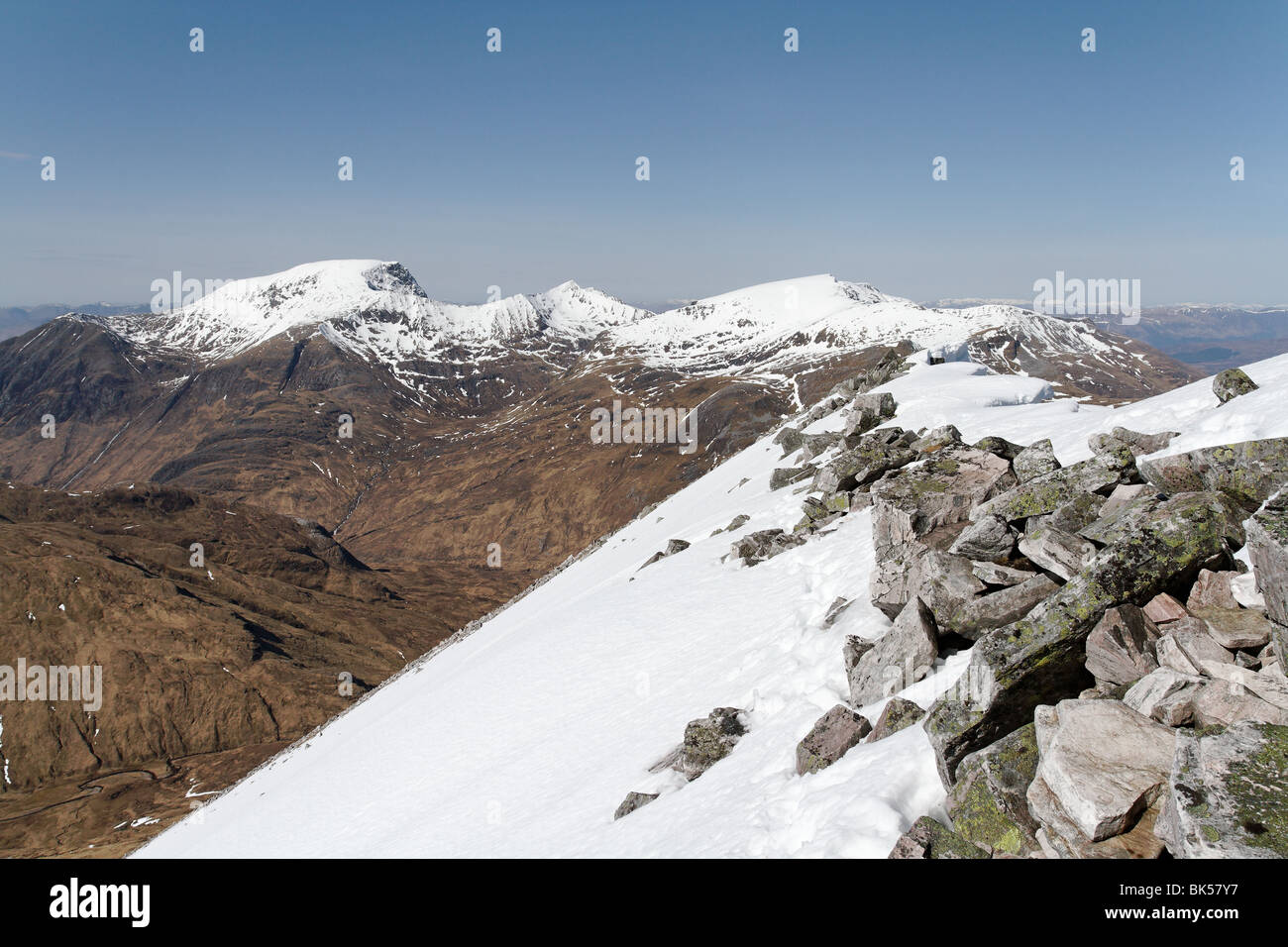 View of Ben Nevis and Carn Mor Dearg from the summit of Binnein Mor, Highland Scotland Stock ...