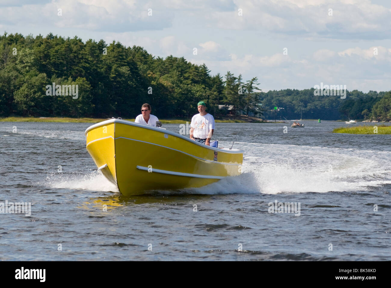 A robust and speedy motorboat on a windy day on the Sasanoa River ...