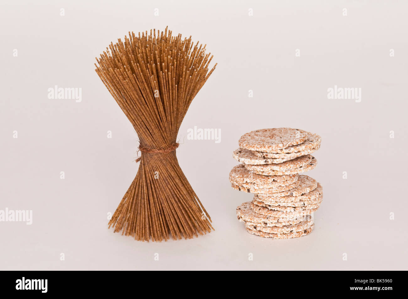 organic buckwheat biscuits and dry bundle spaghetti Stock Photo - Alamy
