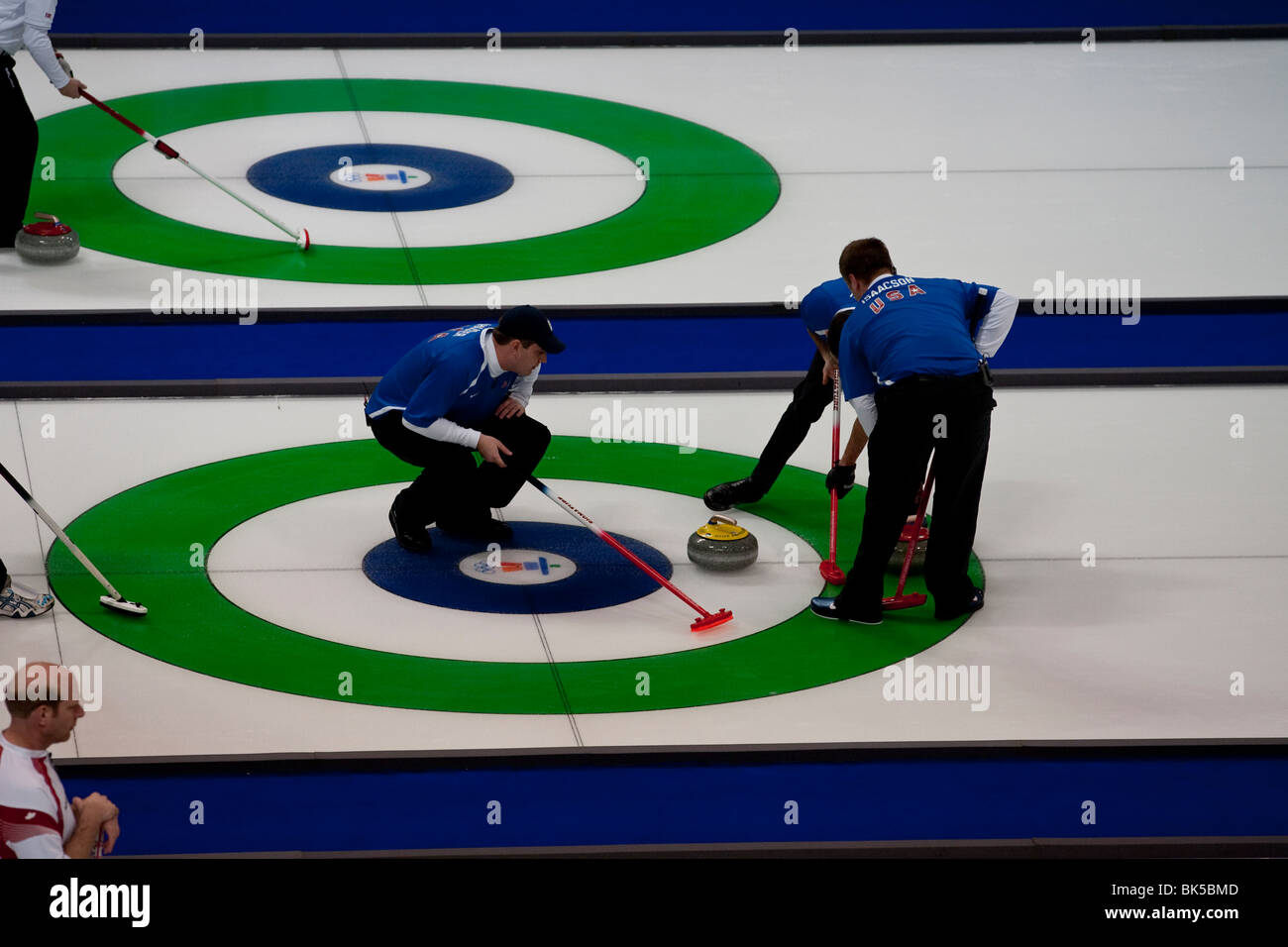 Team USA John Shuster (skip) Jason Smith and Jeff Isaacson competing in ...