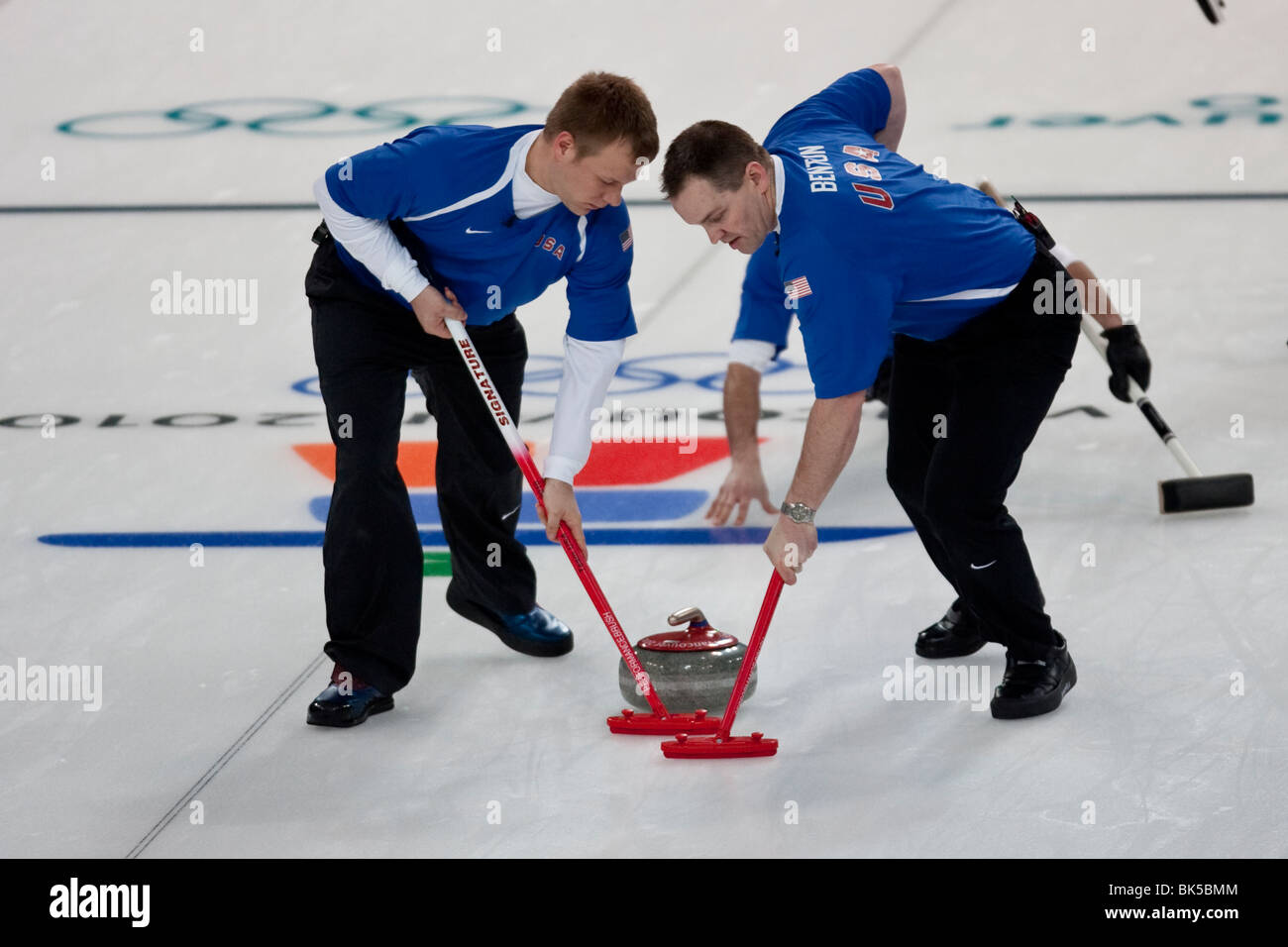 Team USA John Shuster (skip) Jason Smith and Jeff Isaacson competing in ...