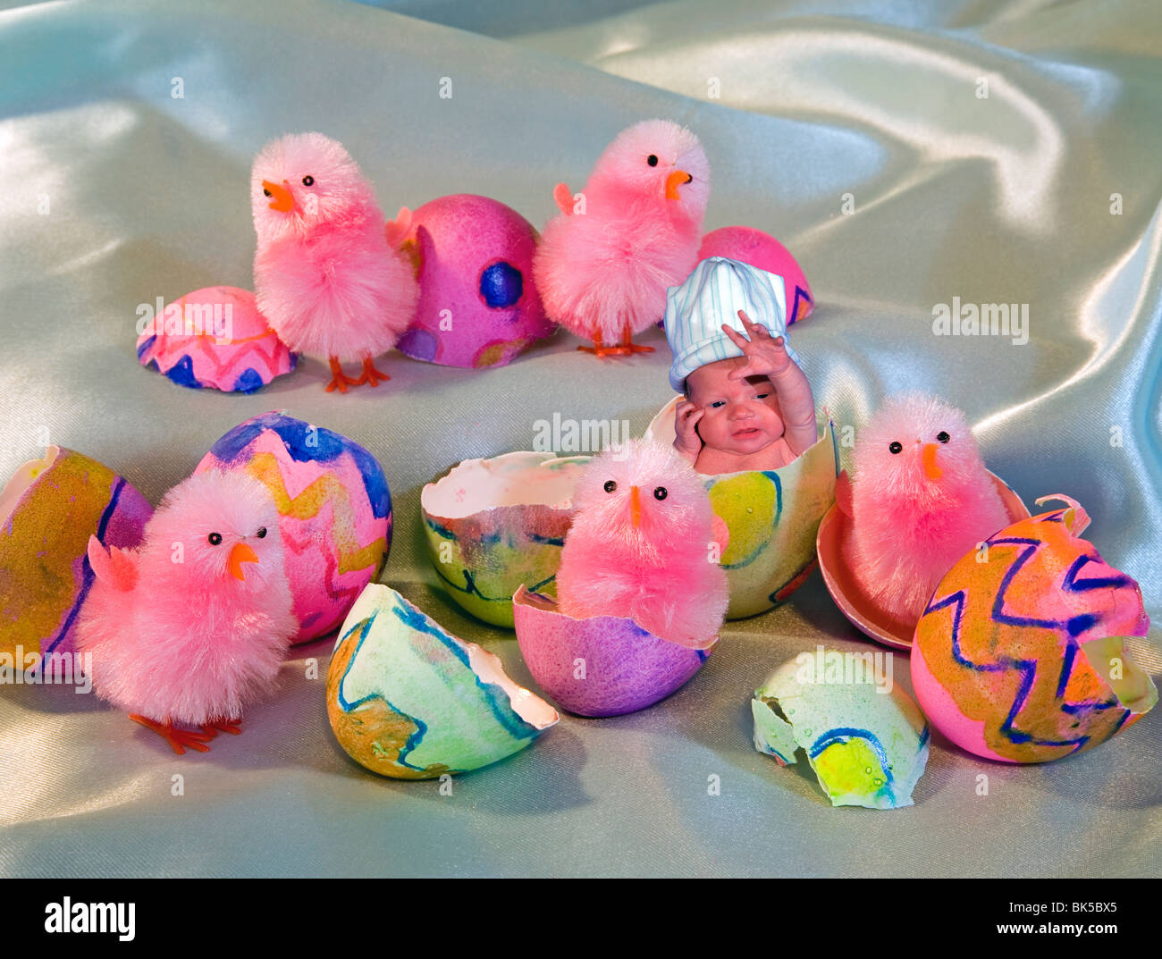 Easter chick bunny baby basket egg eggs Stock Photo - Alamy