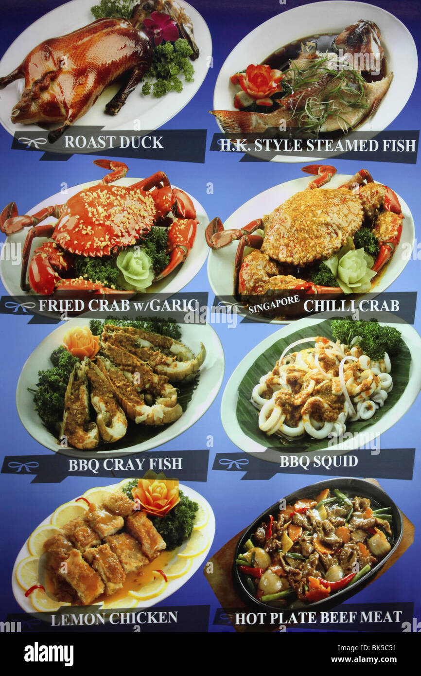 Typical menu in Boat Quay, Singapore Stock Photo - Alamy