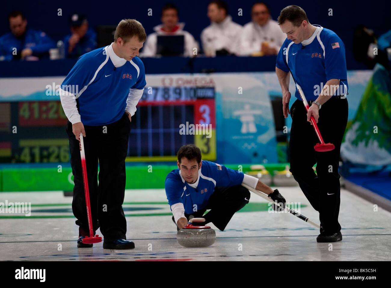 Team USA John Shuster (skip) Jason Smith and Jeff Isaacson competing in ...
