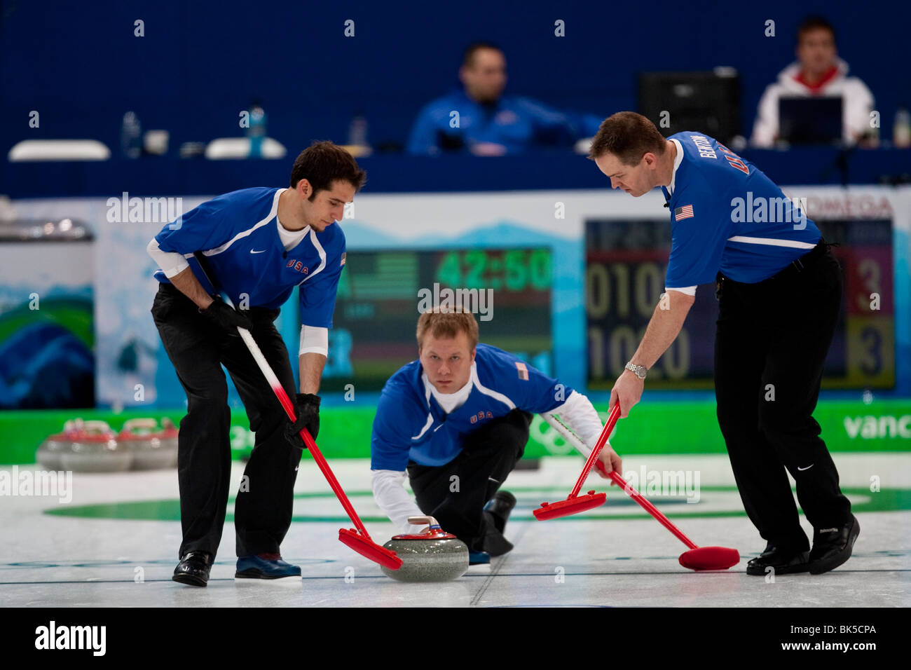 Team USA John Shuster (skip) Jason Smith and Jeff Isaacson competing in ...