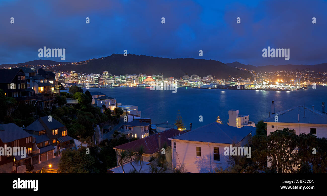 Panorama of Wellington Skyline at night, New Zealand Stock Photo - Alamy