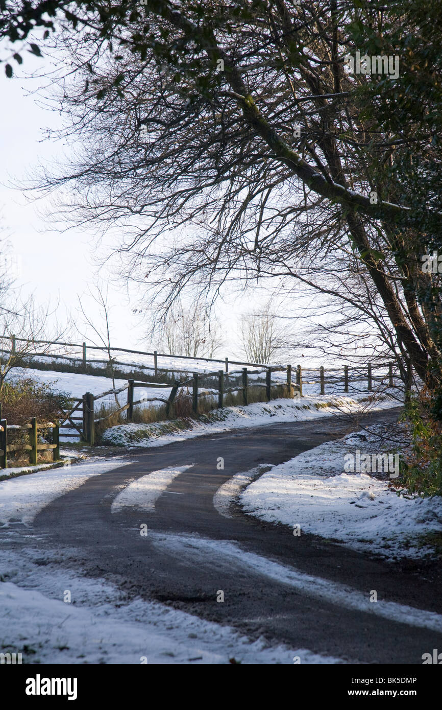 A snow covered country road, Surrey, England Stock Photo - Alamy