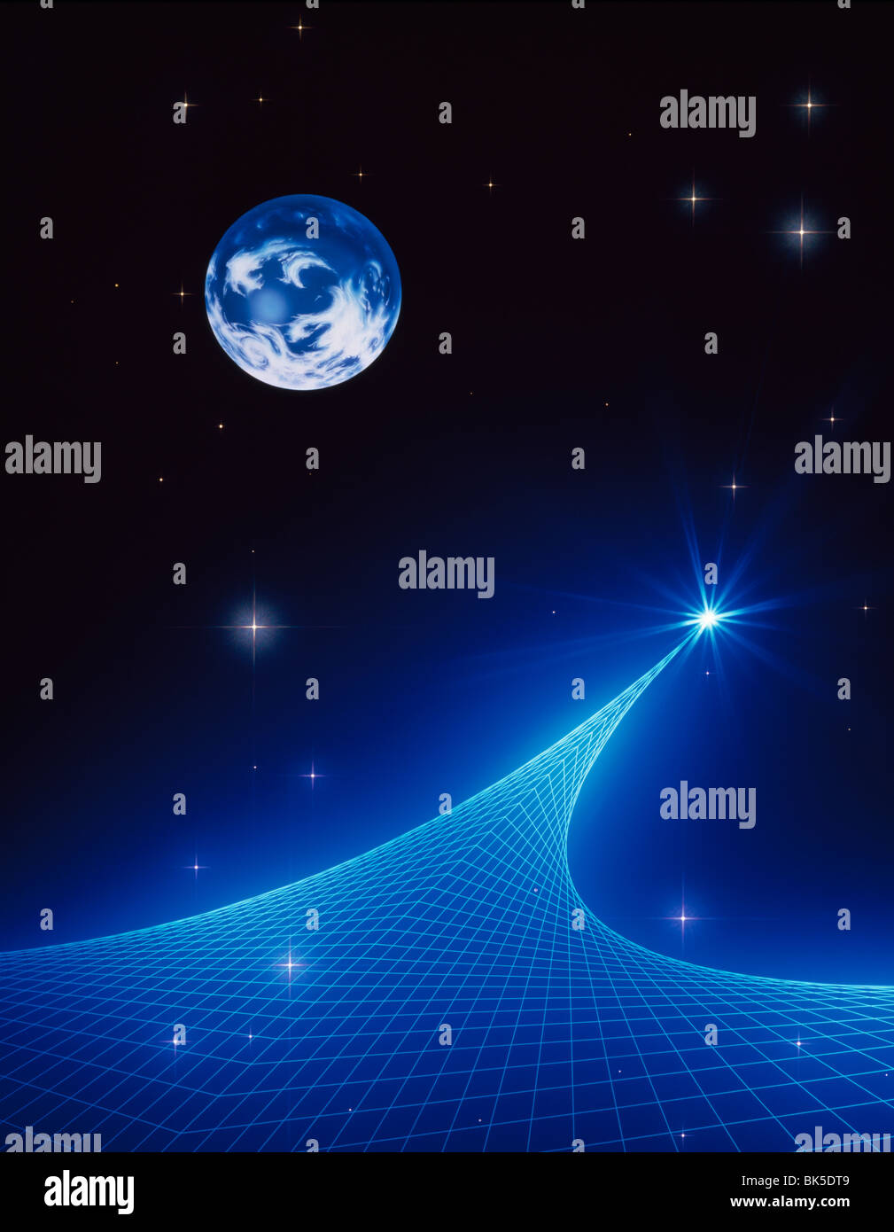 Planet and blue grid in space Stock Photo - Alamy