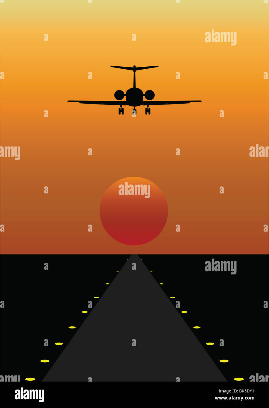 Vector of passenger airplane coming in to land on airport runway Stock ...