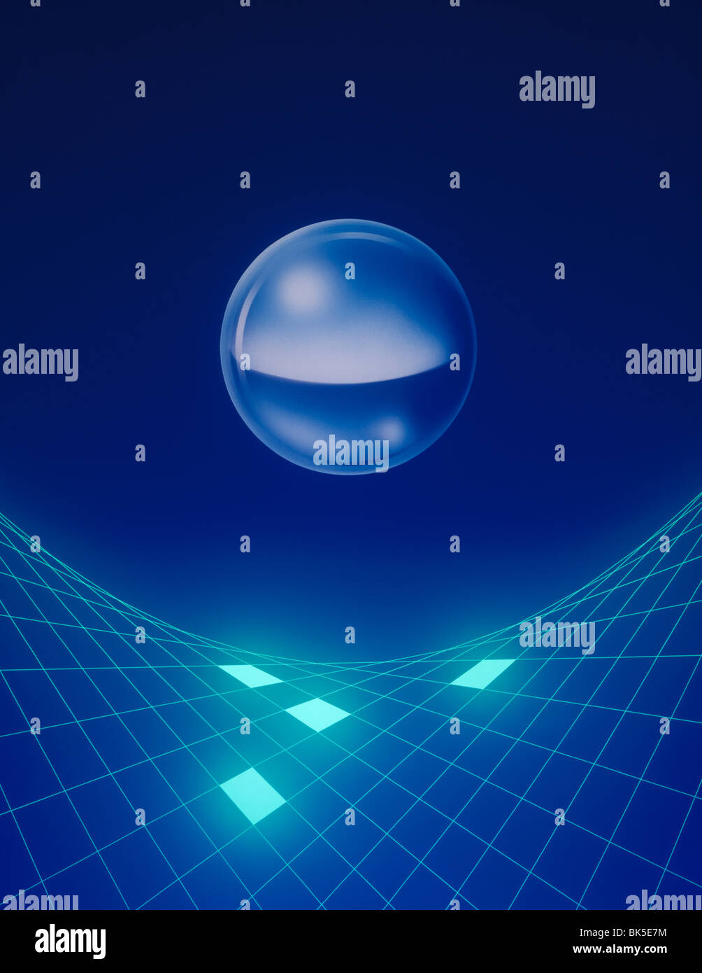 Sphere above wave grid against blue background Stock Photo - Alamy