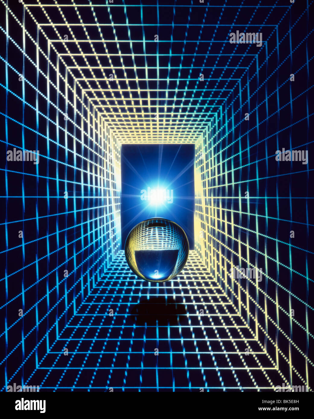 Sphere in grid pattern tunnel Stock Photo - Alamy