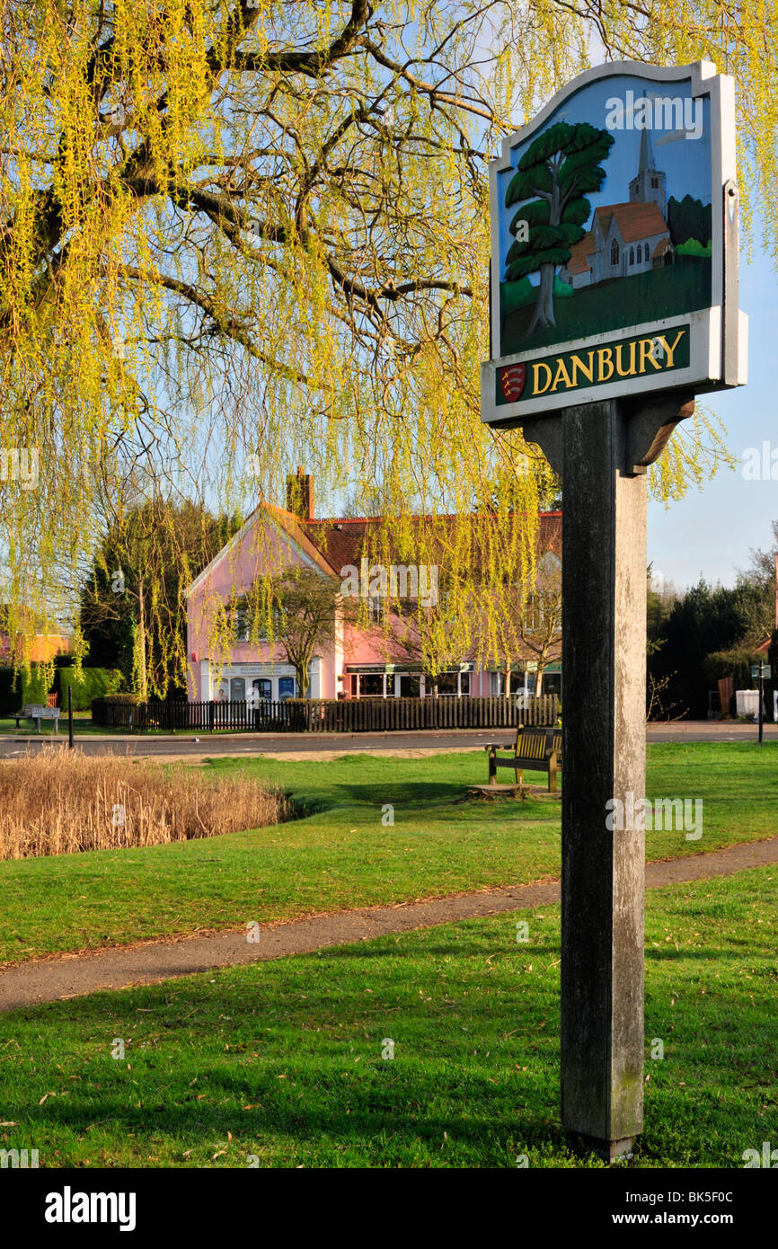 DANBURY, ESSEX, UK - APRIL 10, 2010: View Village sign with Village ...