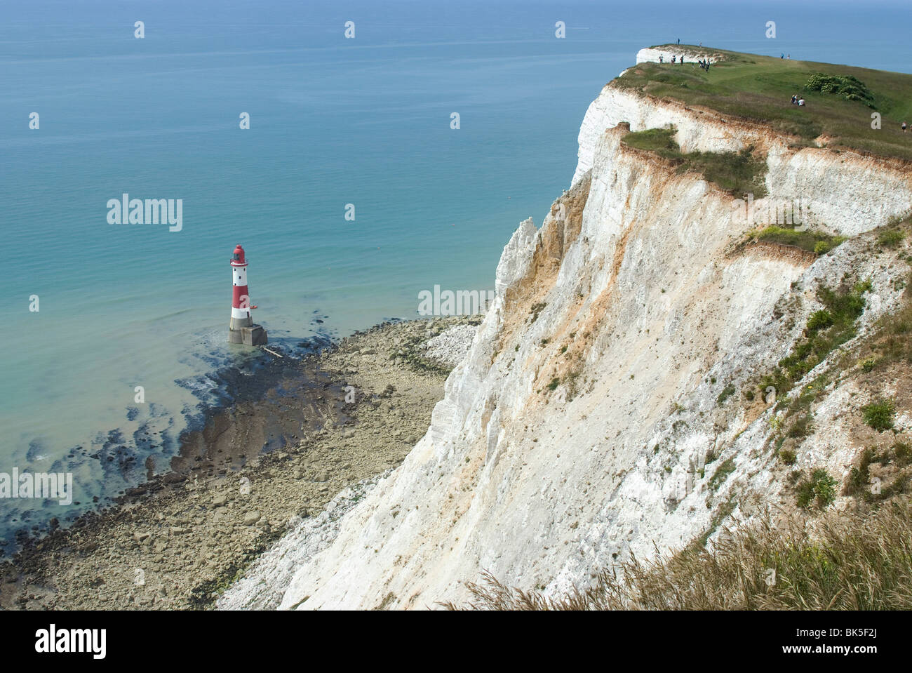White chalk cliff and lighthouse, Beachy Head, Sussex, England, United ...