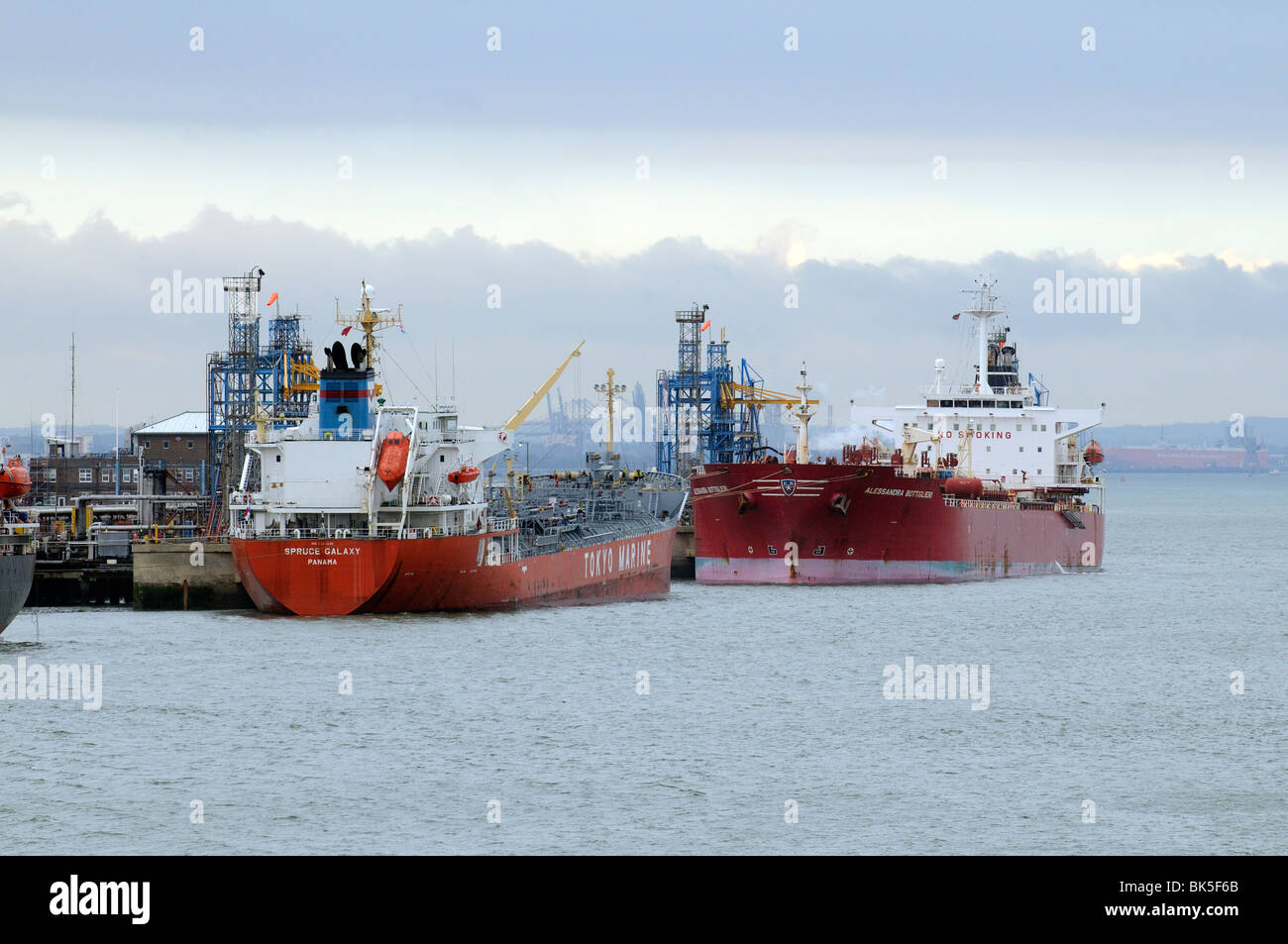 Fawley Refinery Terminal on Southampton Water England UK Tankers Spruce ...