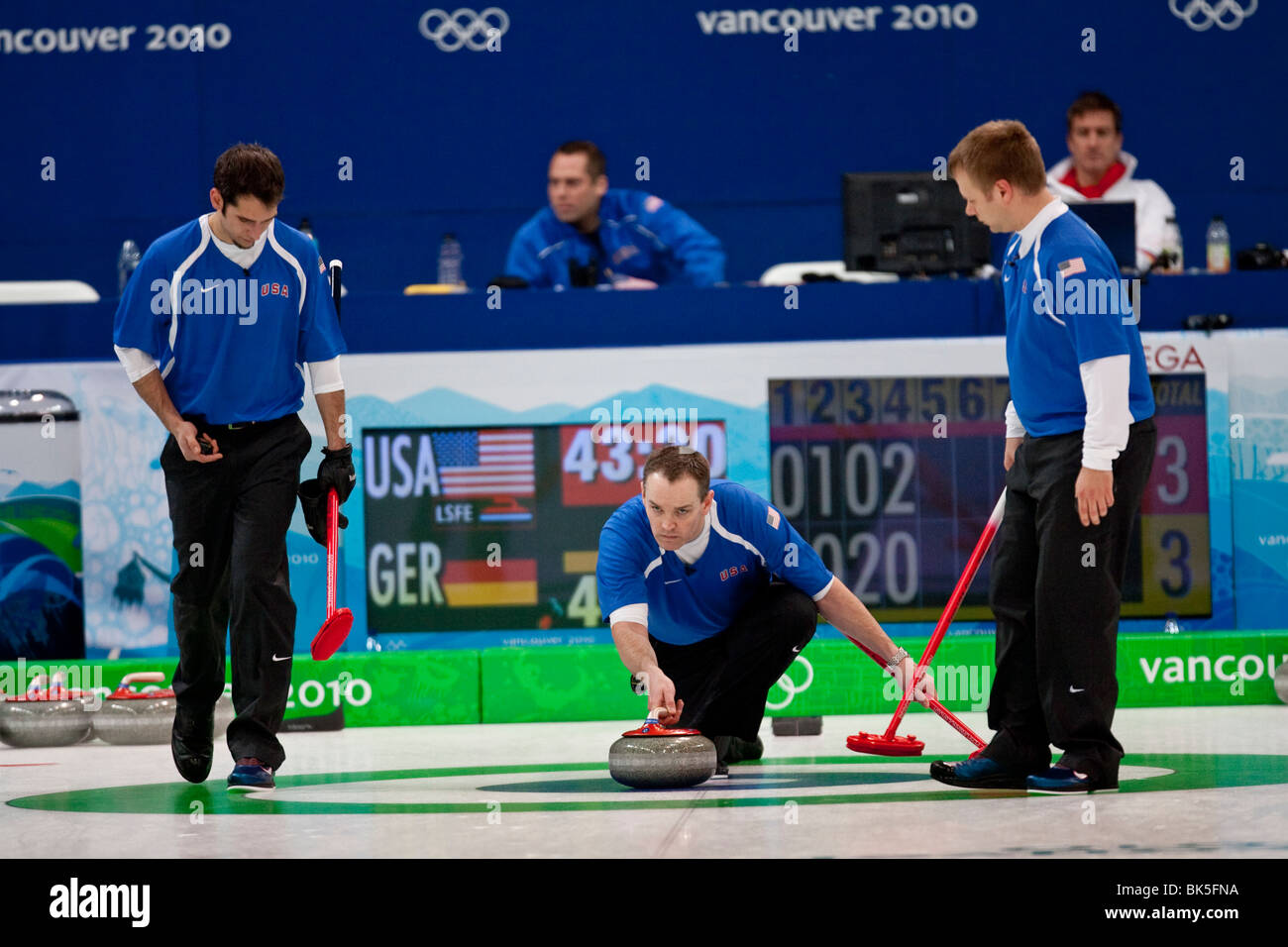 Team USA John Shuster (skip) Jason Smith and Jeff Isaacson competing in ...