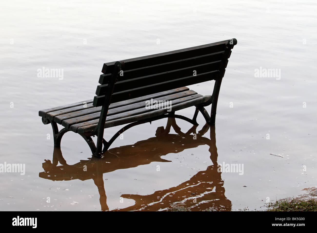 Bench partially submerged along the Tidal Basin in Washington, DC USA ...