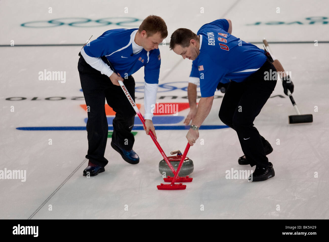Team USA John Shuster (skip) Jason Smith and Jeff Isaacson competing in ...