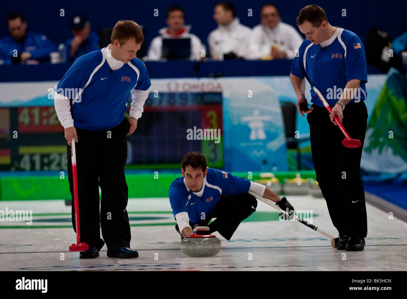 Team USA John Shuster (skip) Jason Smith and Jeff Isaacson competing in ...