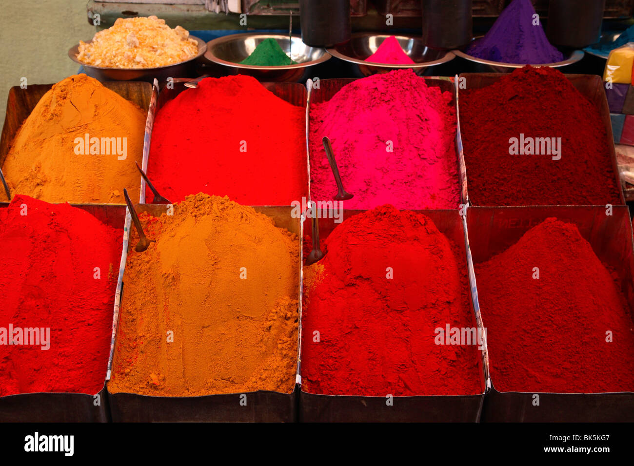Colorful herbal powders in the market in Mysore, India, Asia Stock ...