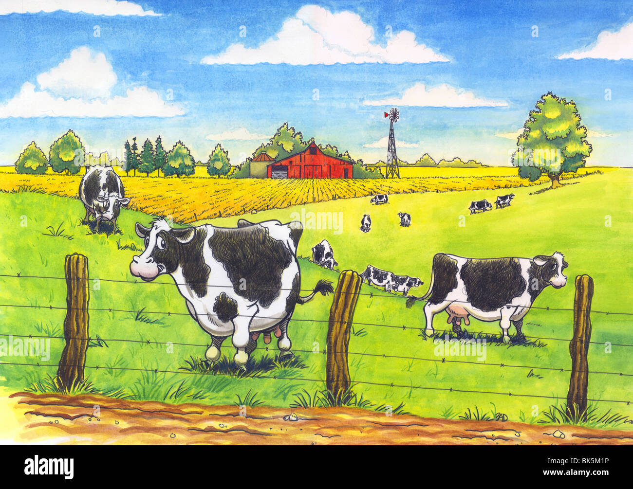 Cow field drawing hi-res stock photography and images - Alamy