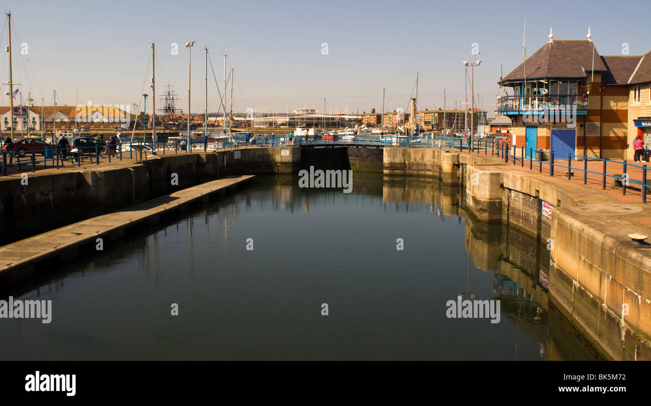 HARTLEPOOL MARINA LOCK GATES CLOSED Stock Photo - Alamy