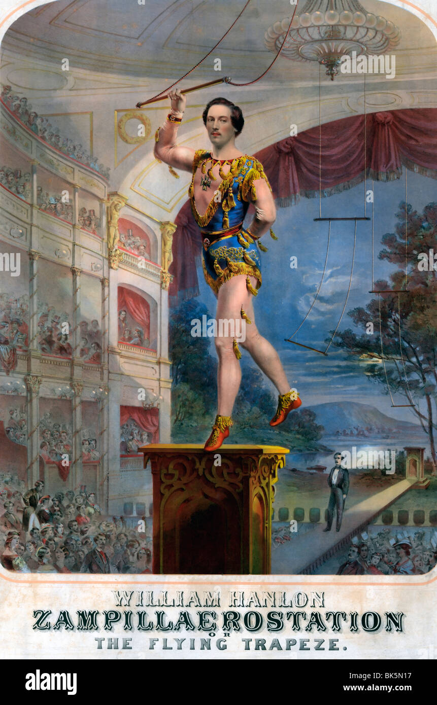 William Hanlon. Zampillaerostation or the flying trapeze Circus Poster ...