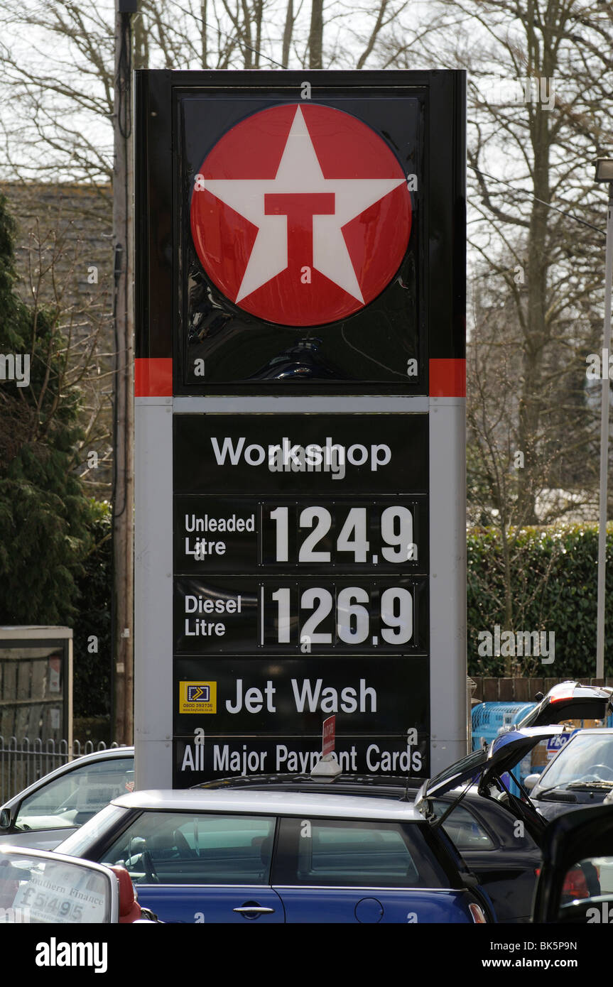 High fuel price sign outside a petrol station in Newport Isle of Wight ...
