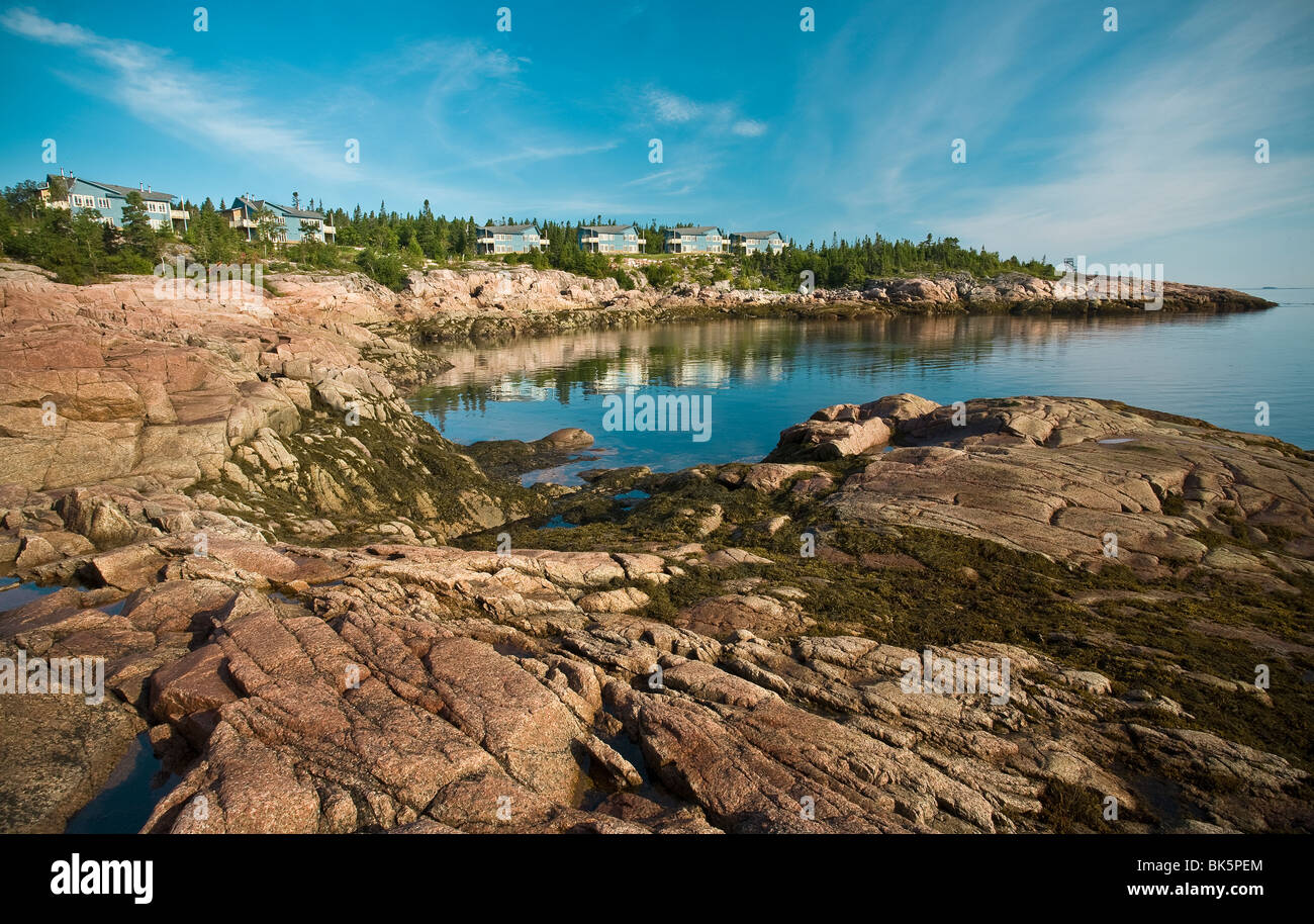 River and rock landscape, long exposition in Essipit, Quebec, Canada ...