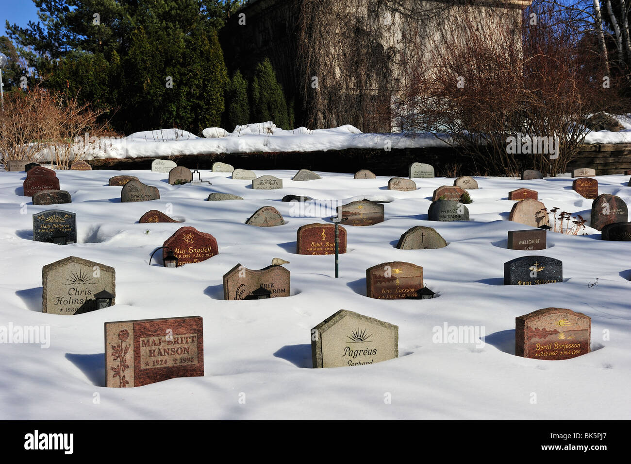 Graveyard with tombstones buried in snow Stock Photo - Alamy