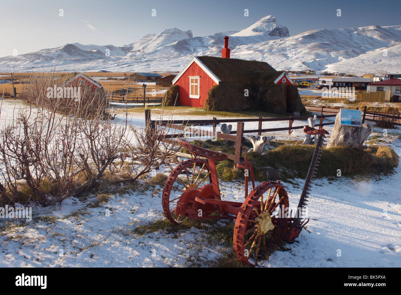 Lindarbakki turf house at Bakkagerdi, Borgarfjordur Eystri, East Fjords ...
