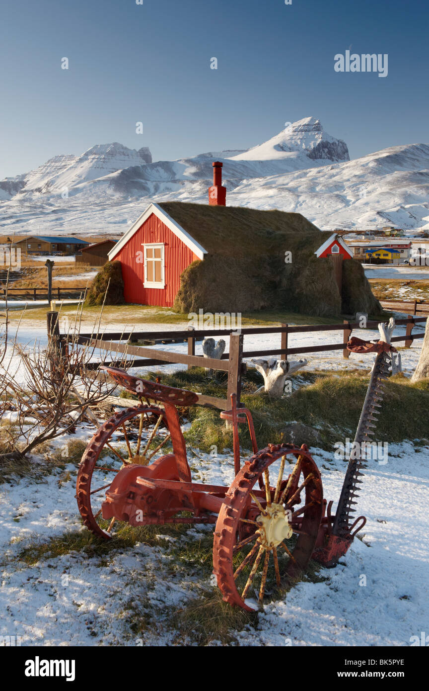 Lindarbakki turf house at Bakkagerdi, Borgarfjordur Eystri, East Fjords ...