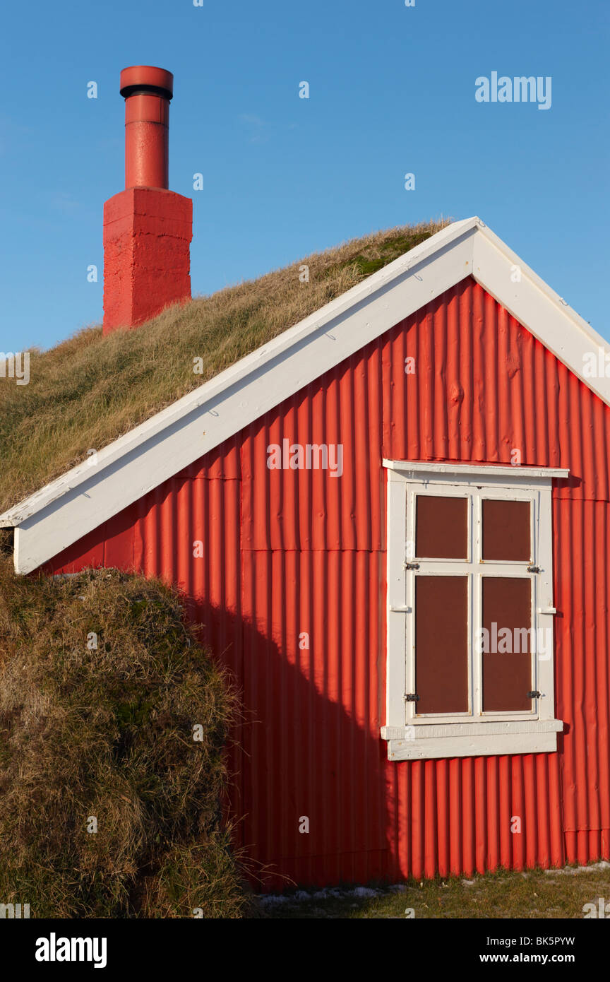 Lindarbakki turf house at Bakkagerdi, Borgarfjordur Eystri, East Fjords ...
