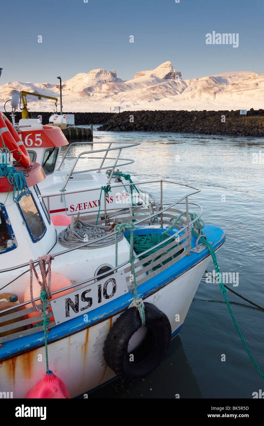 Fishing harbour at Hofn, near Bakkagerdi in Borgarfjordur Eystri fjord ...