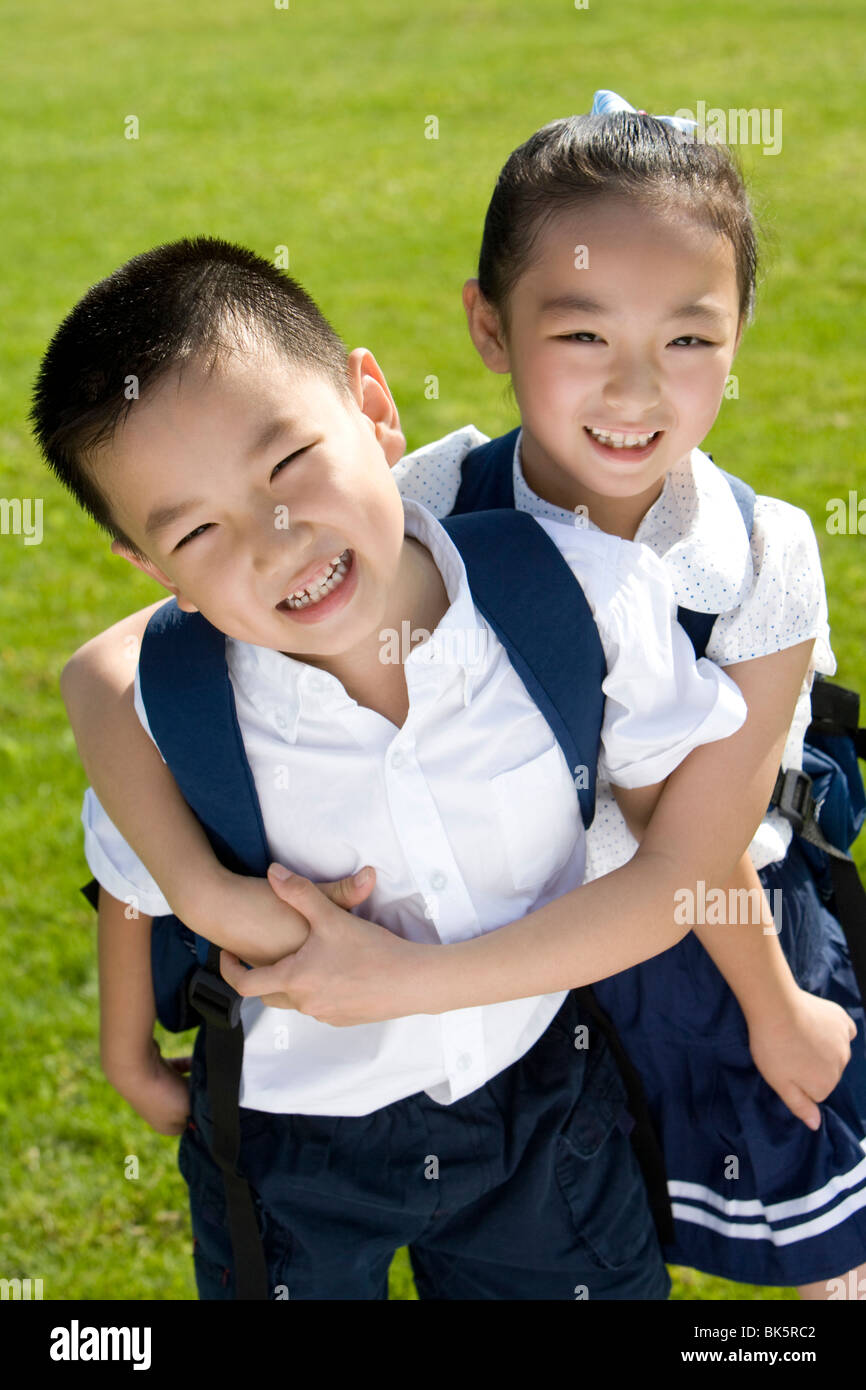 Elementary school students in the park Stock Photo - Alamy