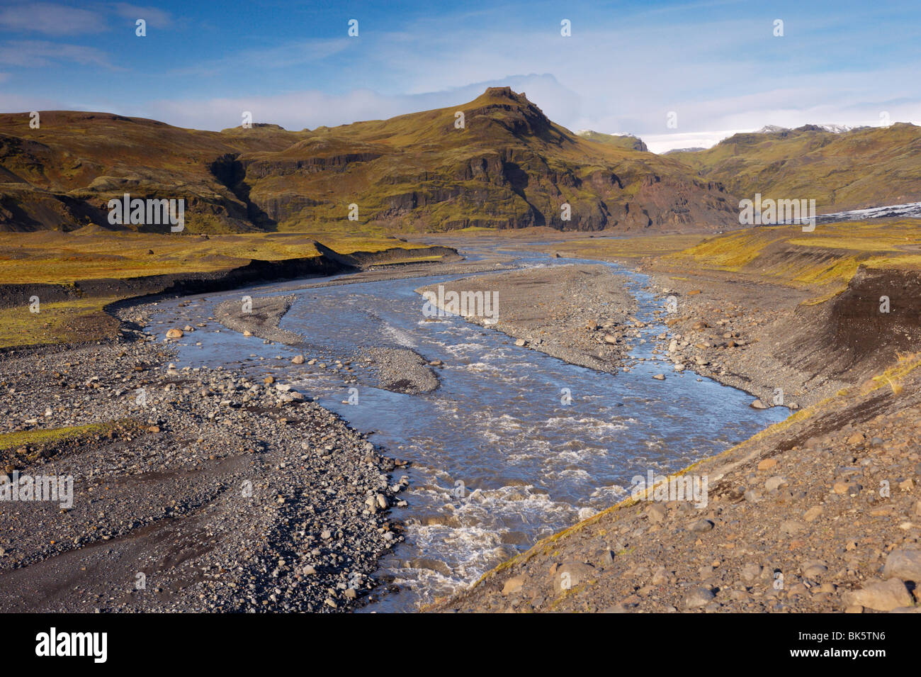 Glacial river flowing from Solheimajokull (Myrdalsjokull) glacier, near ...