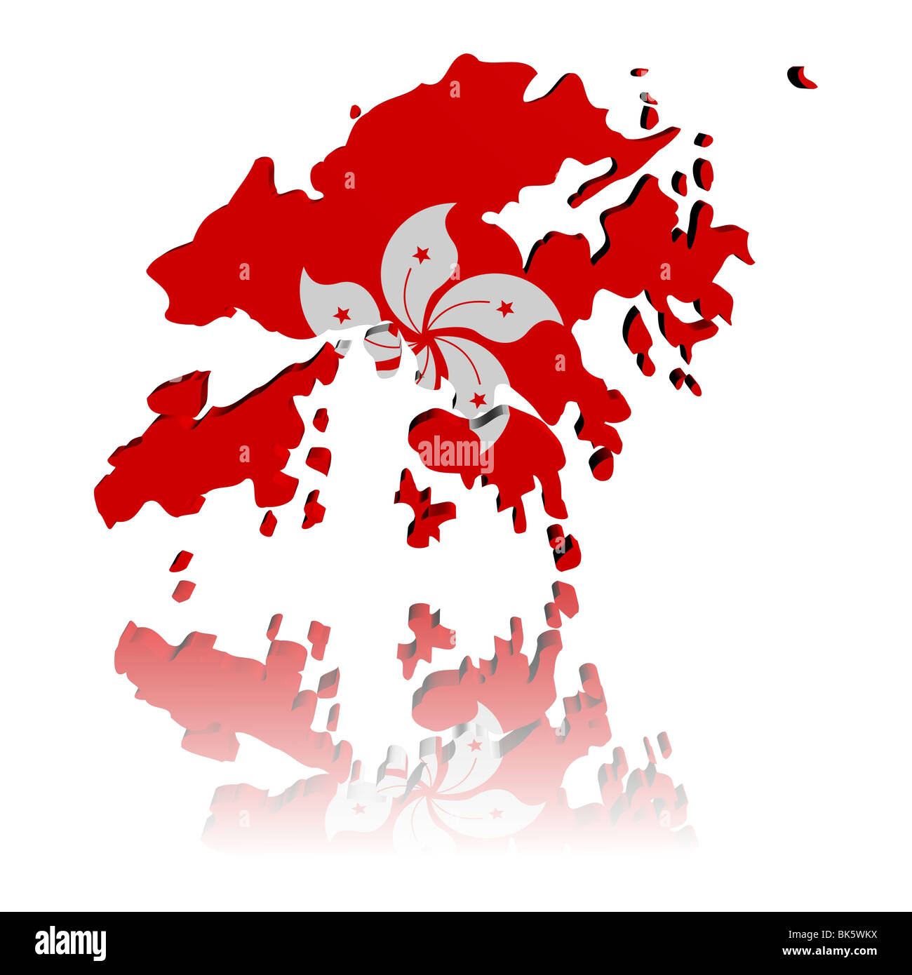 Hong Kong map flag 3d render with reflection illustration Stock Photo ...