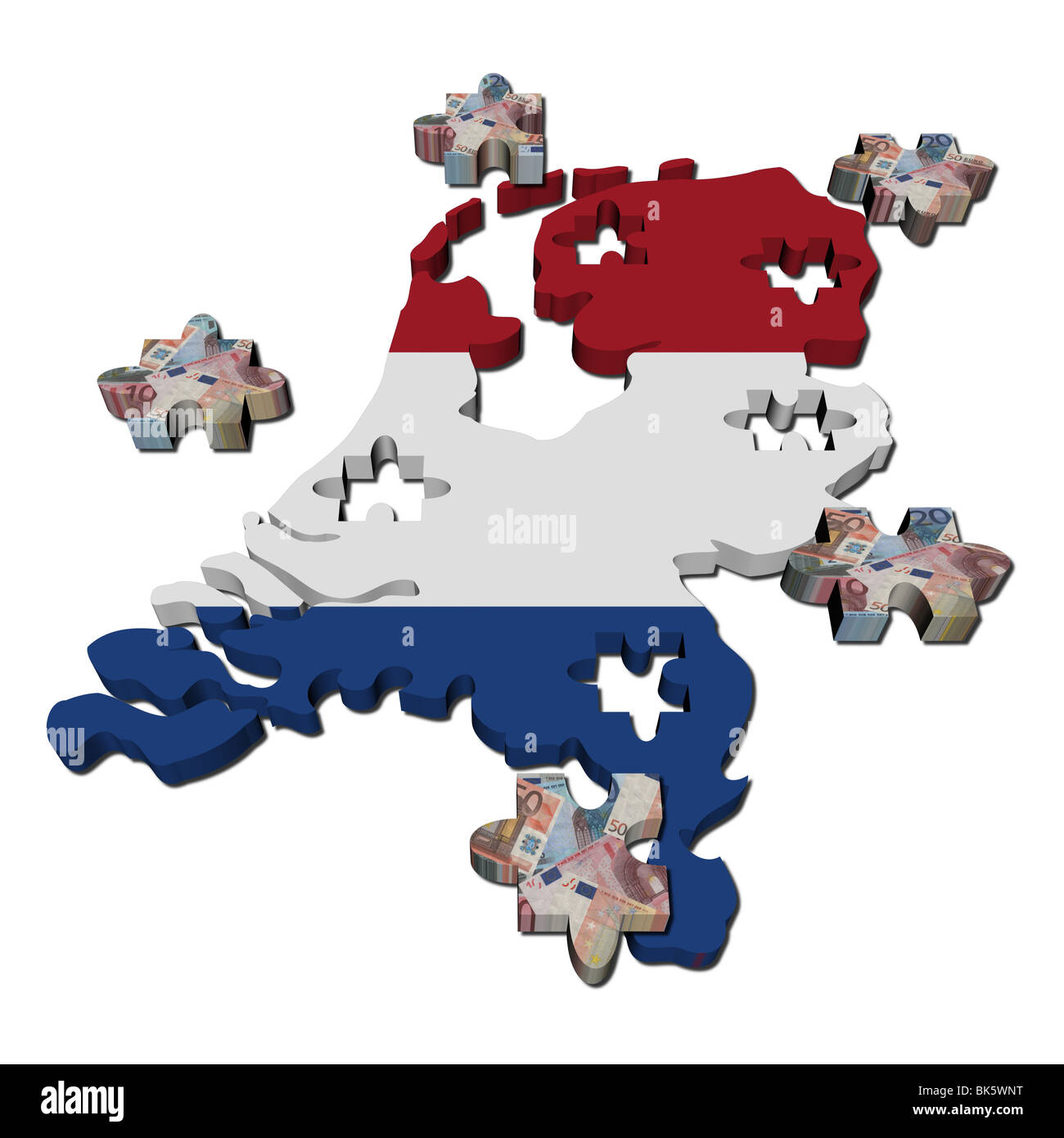 Netherlands Map flag jigsaw with euro pieces illustration Stock Photo ...