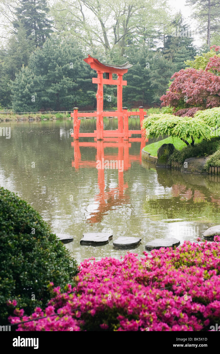 Torii gate in Japanese garden, Brooklyn Botanical Garden, Brooklyn, New ...