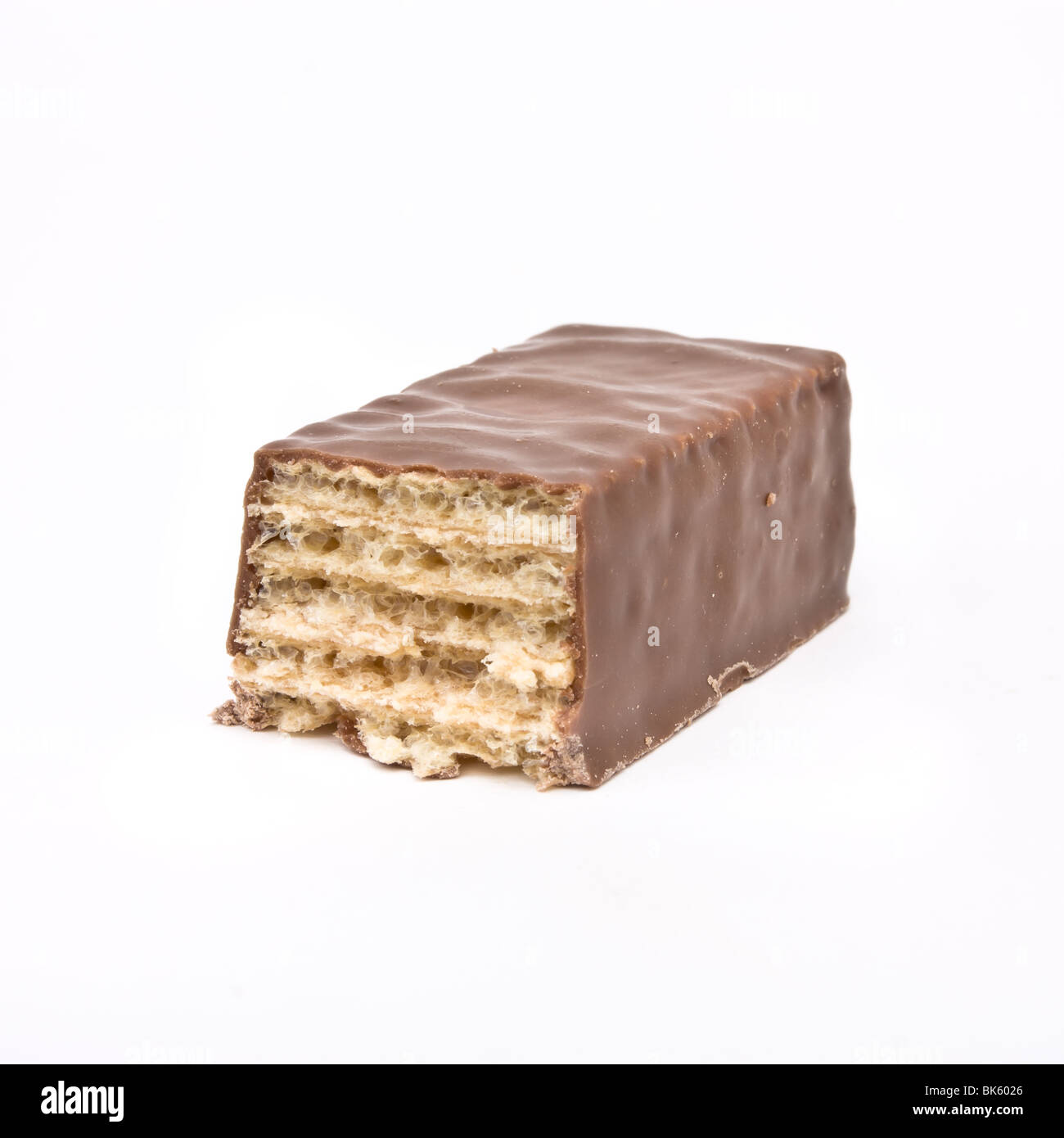 Chocolate covered Wafer biscuit isolated against white background Stock ...