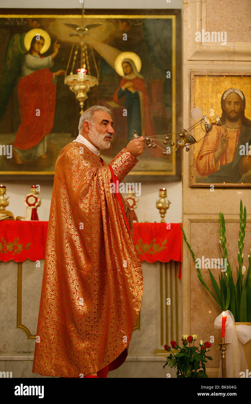 Melkite priest, Emile Shoufani, celebrating Mass in Nazareth, Nazareth ...