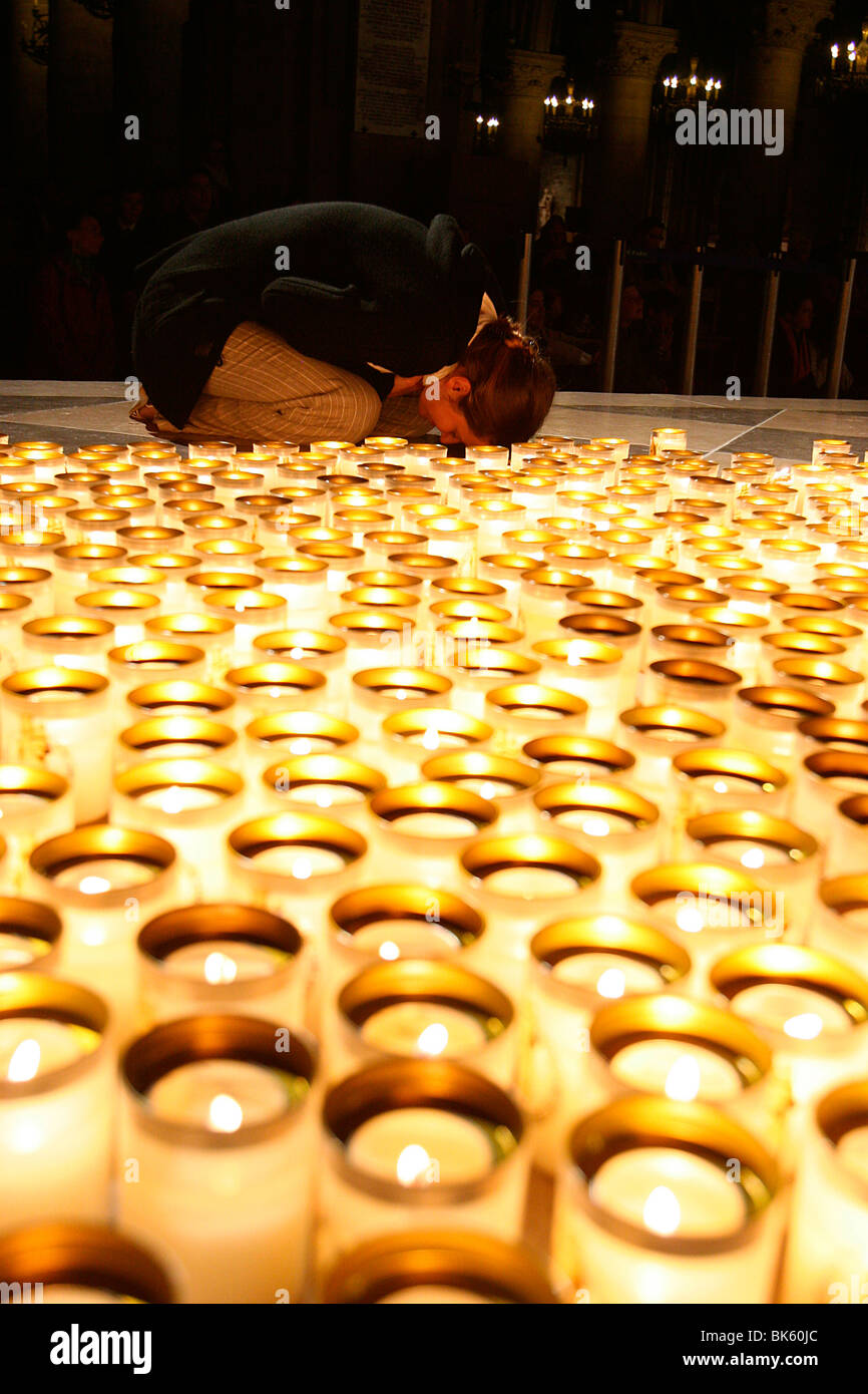 Night vigil in Notre Dame de Paris cathedral, Paris, France, Europe ...